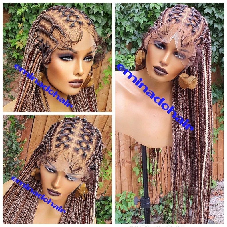 Braided Wig Knotless Box Braids Triangle Parts Full Frontal - Etsy Braided Wig Knotless Box Braids Triangle Parts Full Frontal - Etsy