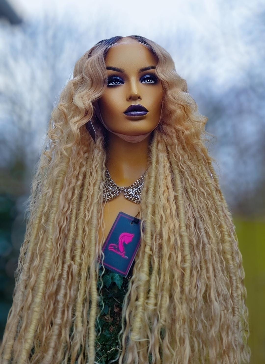 Platinum and Blonde Human Hair With Faux Locs Combination Deep Wave in ...