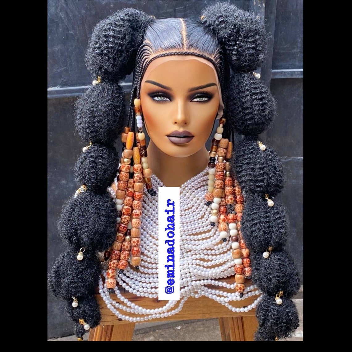 Braided Wig With Beads, Unique Custom Made Unit, Handmade Hair With ...
