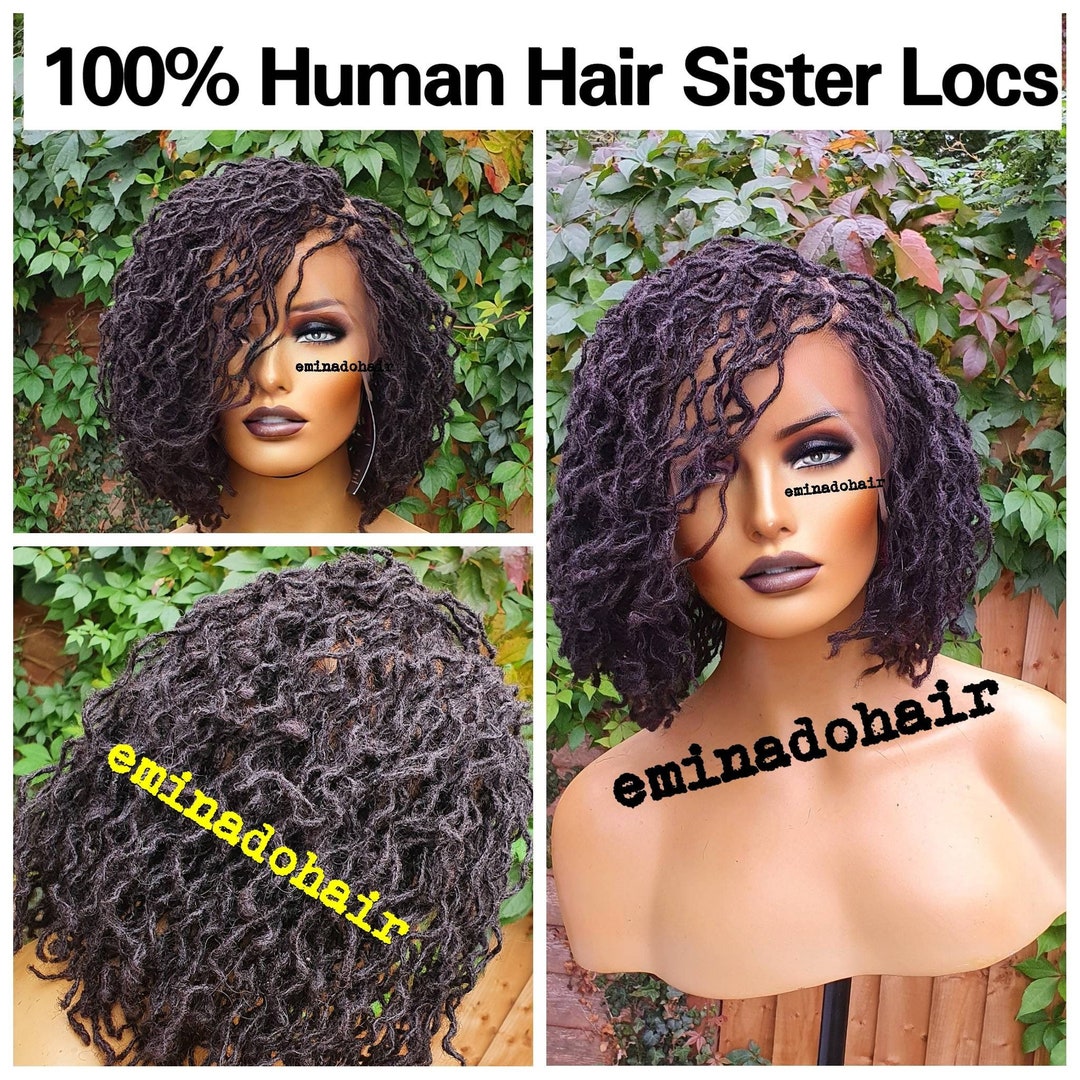 Pure Human Hair Sister Locs Glueless Braided Wigbraids Wig For Black Women Handmade Skinny