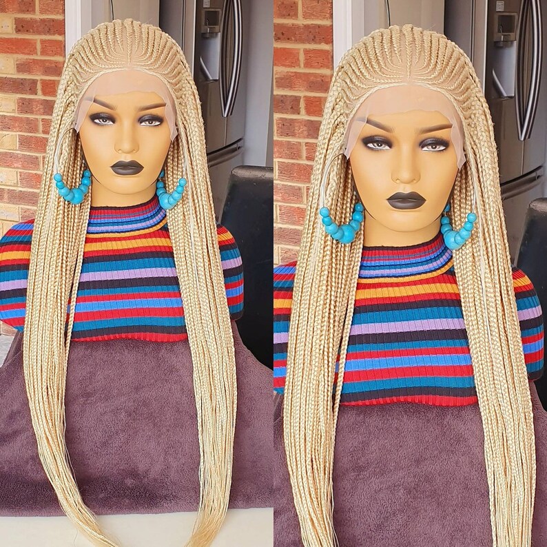 Braided Wig Ghana Weave Cornrow Platinum Blonde Wig Etsy