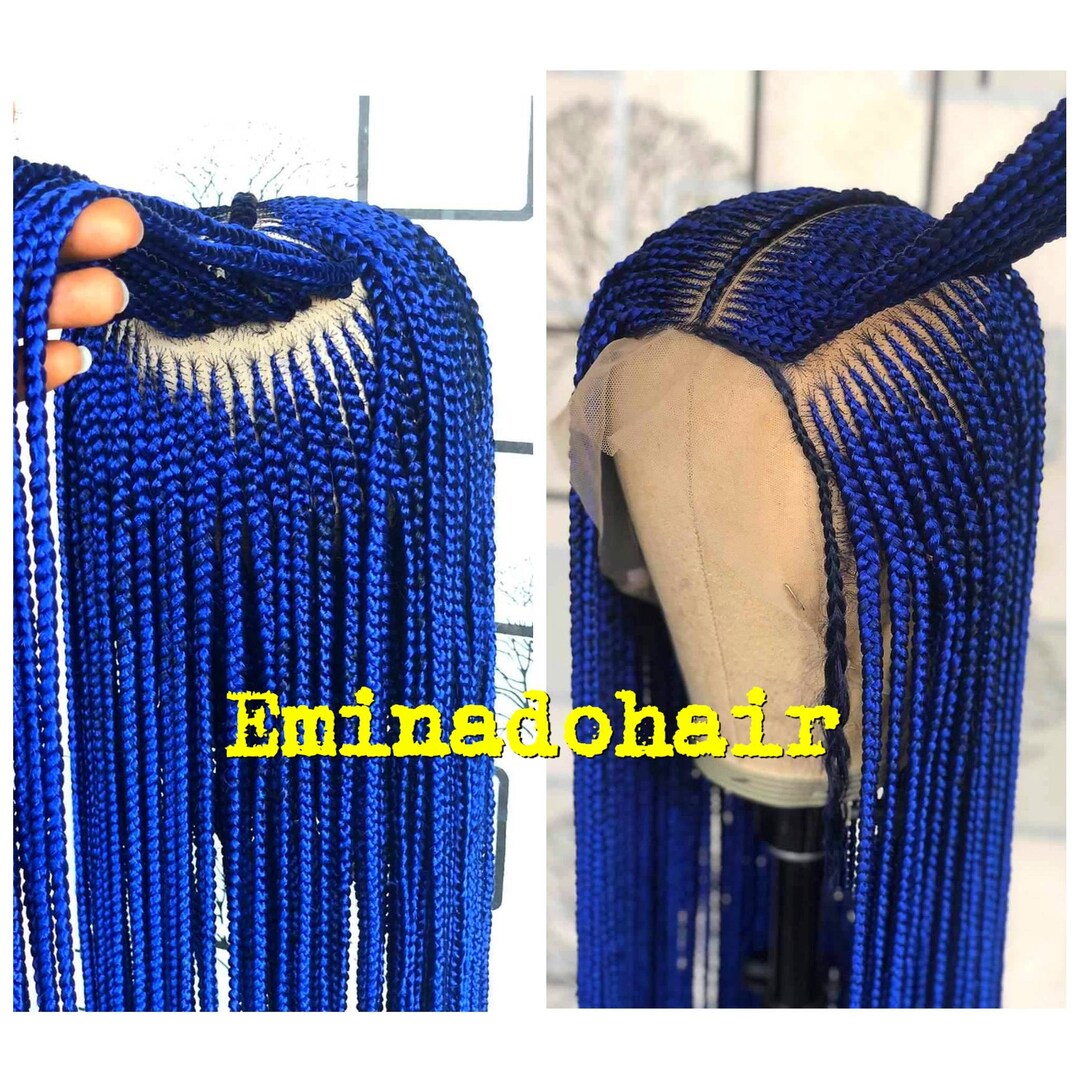 Braided Wig, Braidswig, Indigo Blue Cornrow,handmade,feedin Braids,wig ...
