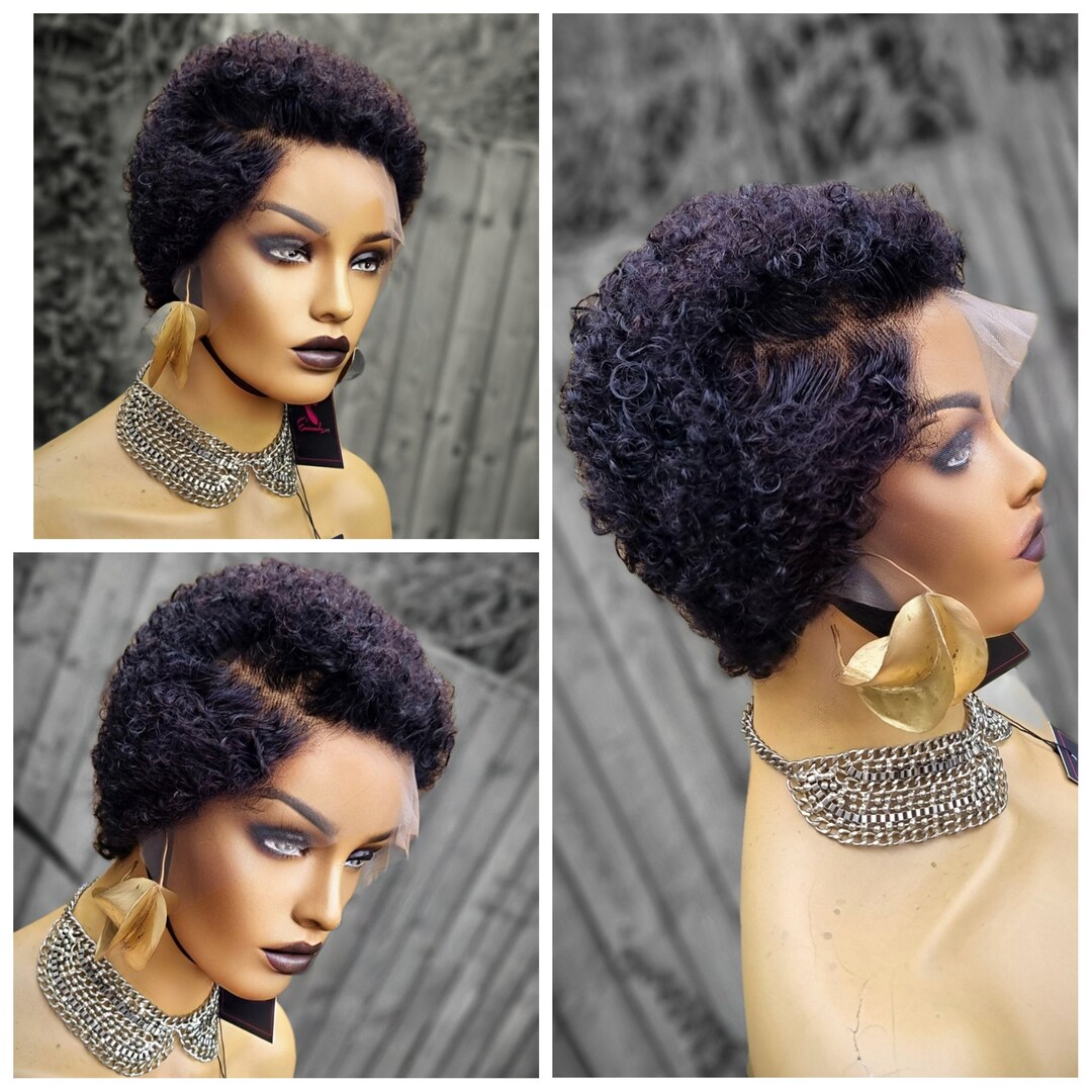 Human Hair Big Chop Wig Frontal Unit Textured Hairline for Black Women ...