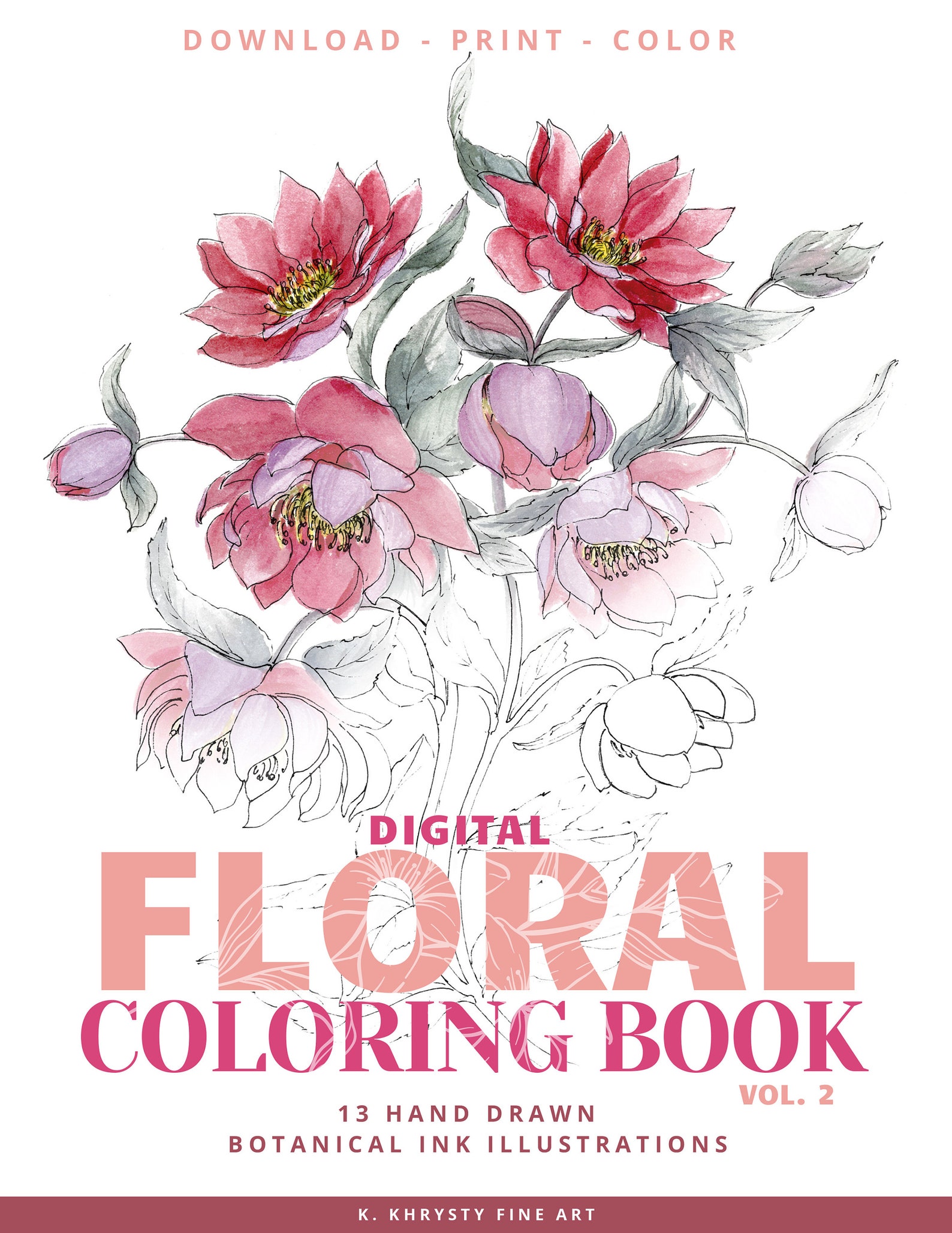 Flower Coloring Book 2 for Adults and Kids PDF Printable - Etsy