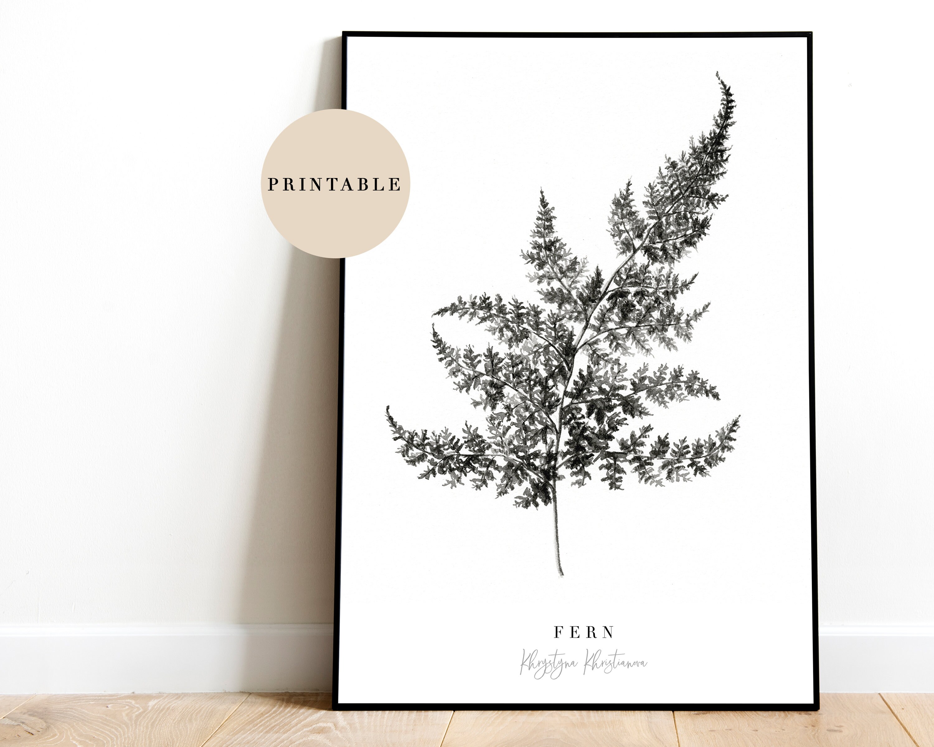 PRINTABLE Fern Leaf Illustration, Black and White Digital Download ...