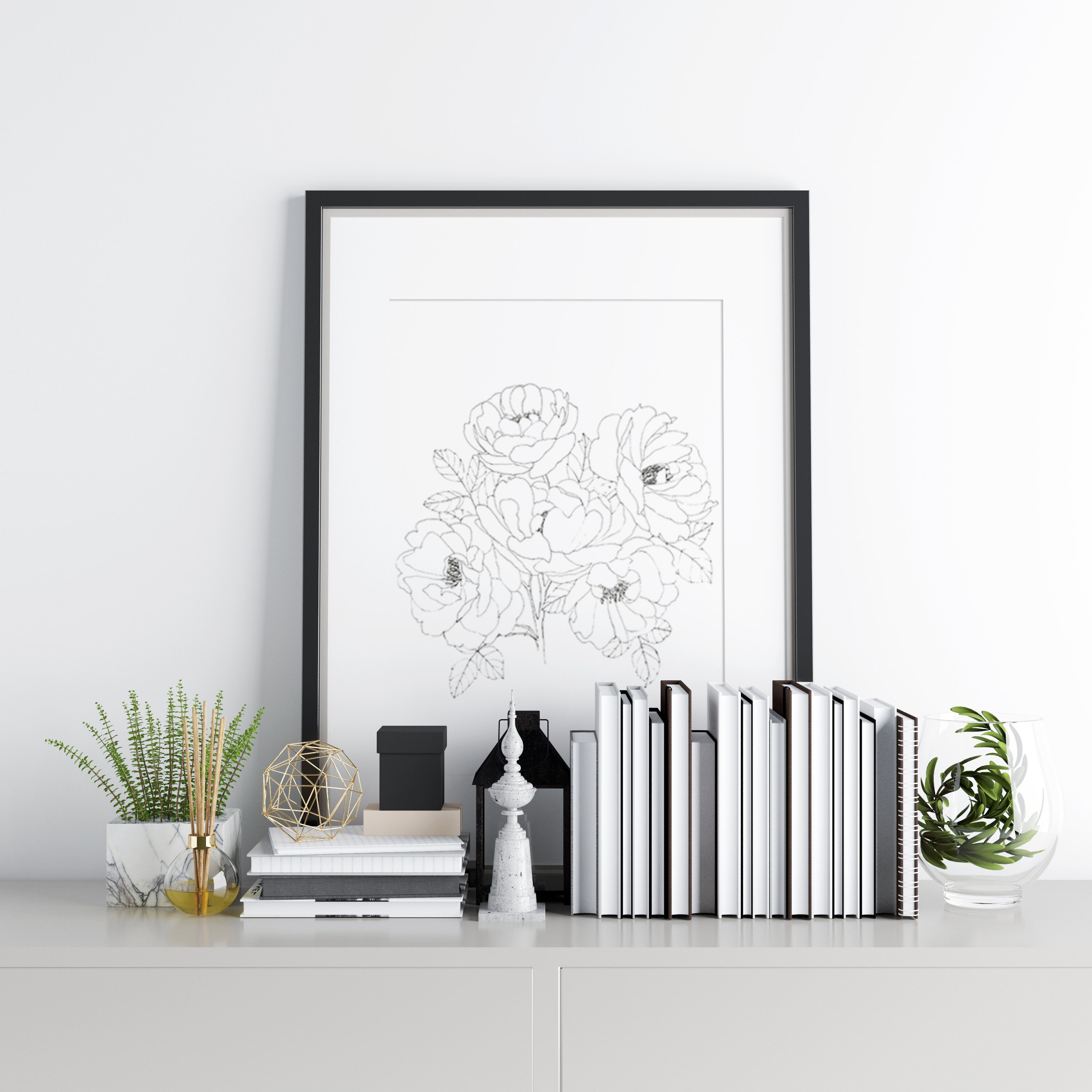 Rose Flowers Botanical Fine Art Print Ink Floral | Etsy