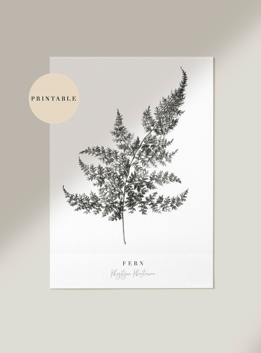 PRINTABLE Fern Leaf Illustration, Black and White Digital Download ...