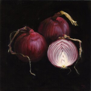 Red Onions Oil Painting Fine Art Giclee Print. Kitchen Decor. Food Art ...