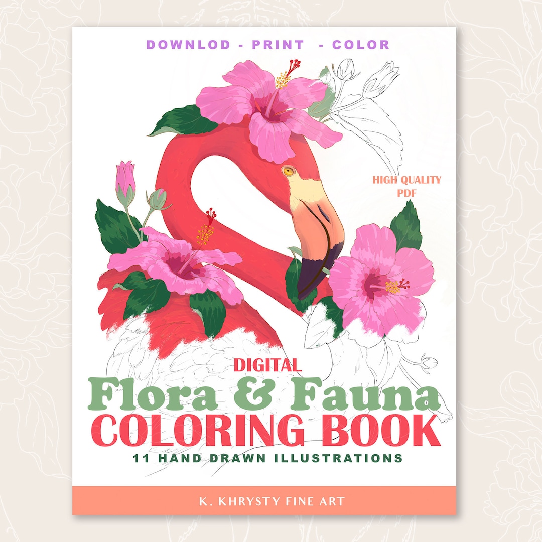 Flora and Fauna Coloring Book, Flowers and Animals Coloring Pages for ...