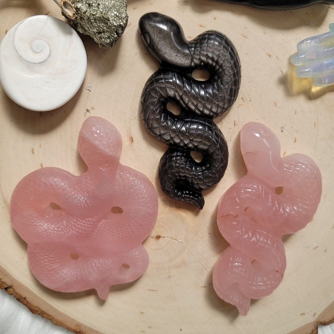 Rose Quartz Silver Obsidian Snake Protection Carving Totem Serpent - Etsy