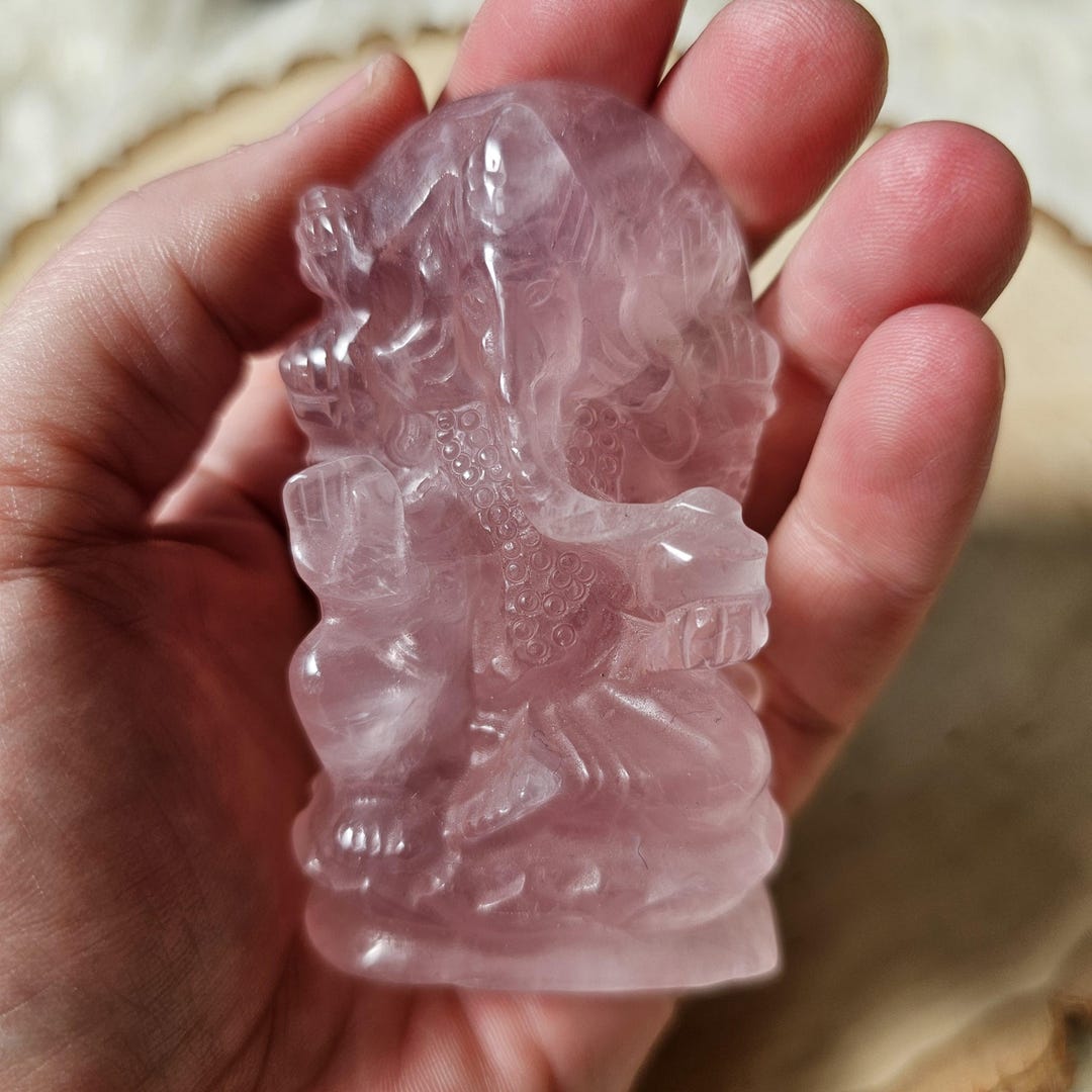 Ganesha Rose Quartz Carving Remover of Obstacles Shiva Parvati ...