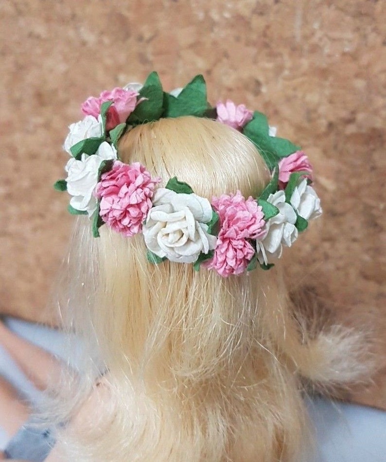 OOAK Pink White Rose Flower Bride Crown Wedding Vintage Barbie | Etsy