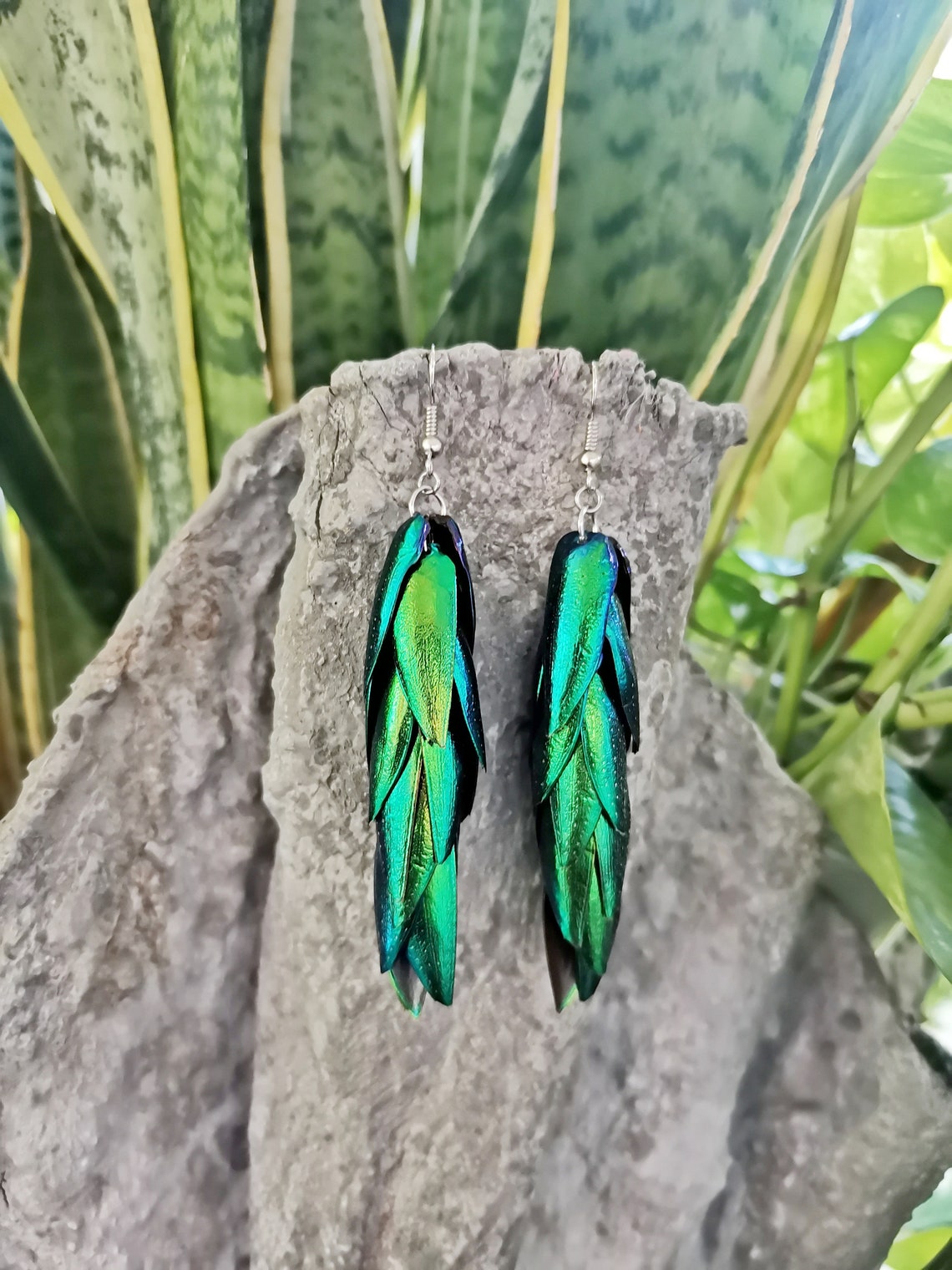 Elegant Jewel Beetle Wings Earrings Emerald Green Statement Insect ...