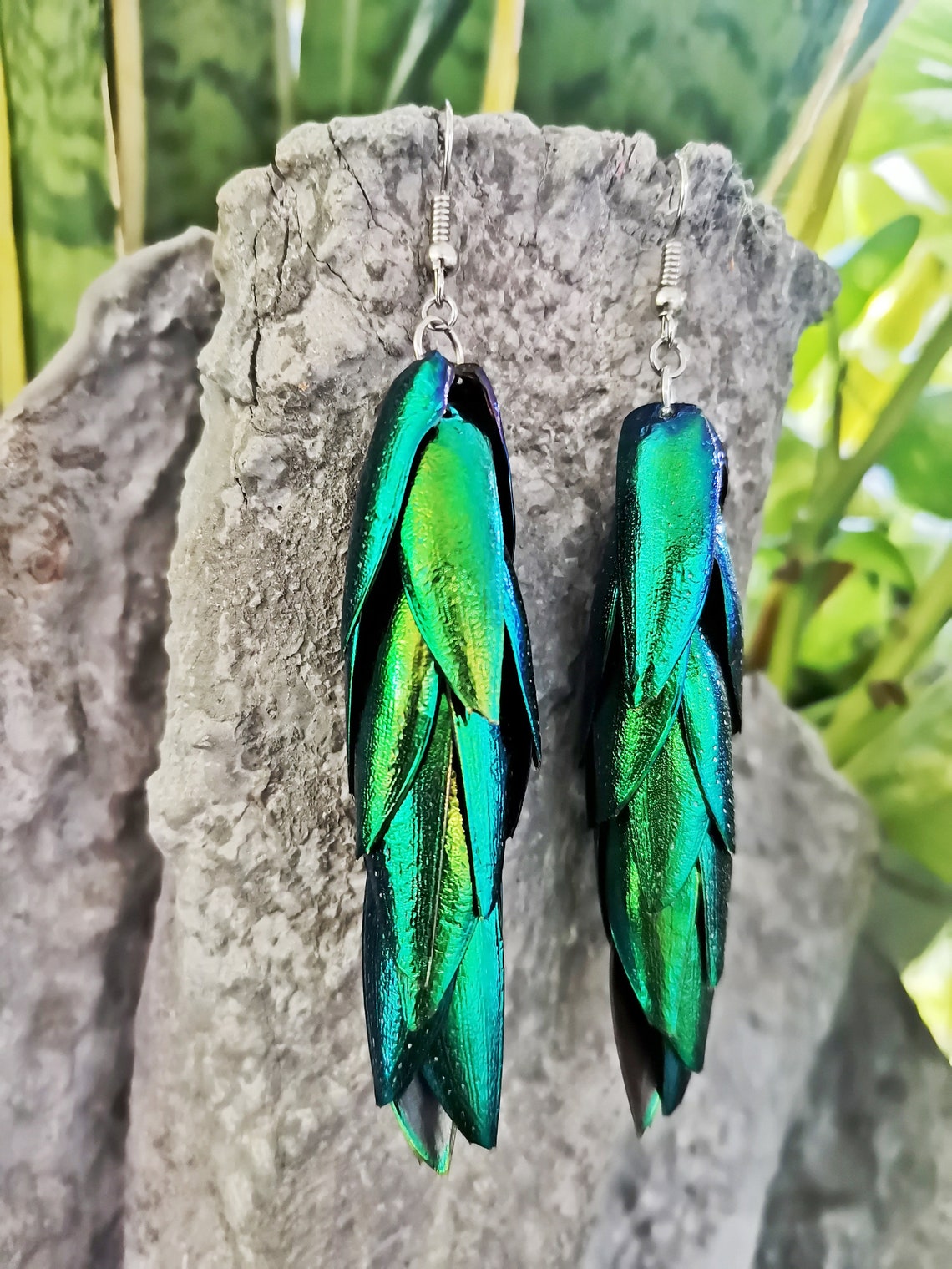 Elegant Jewel Beetle Wings Earrings Emerald Green Statement - Etsy