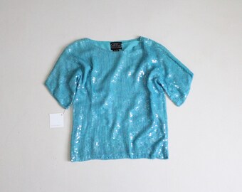 Turquoise Sequin Top - Etsy