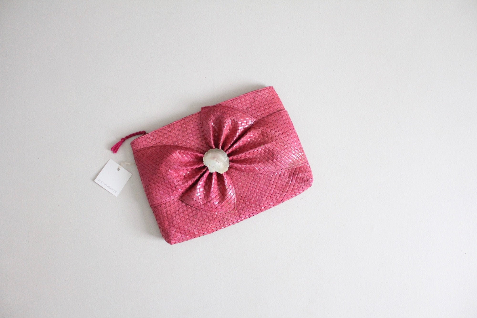 Pink straw bag vintage 1960s clutch pink seashell purse | Etsy