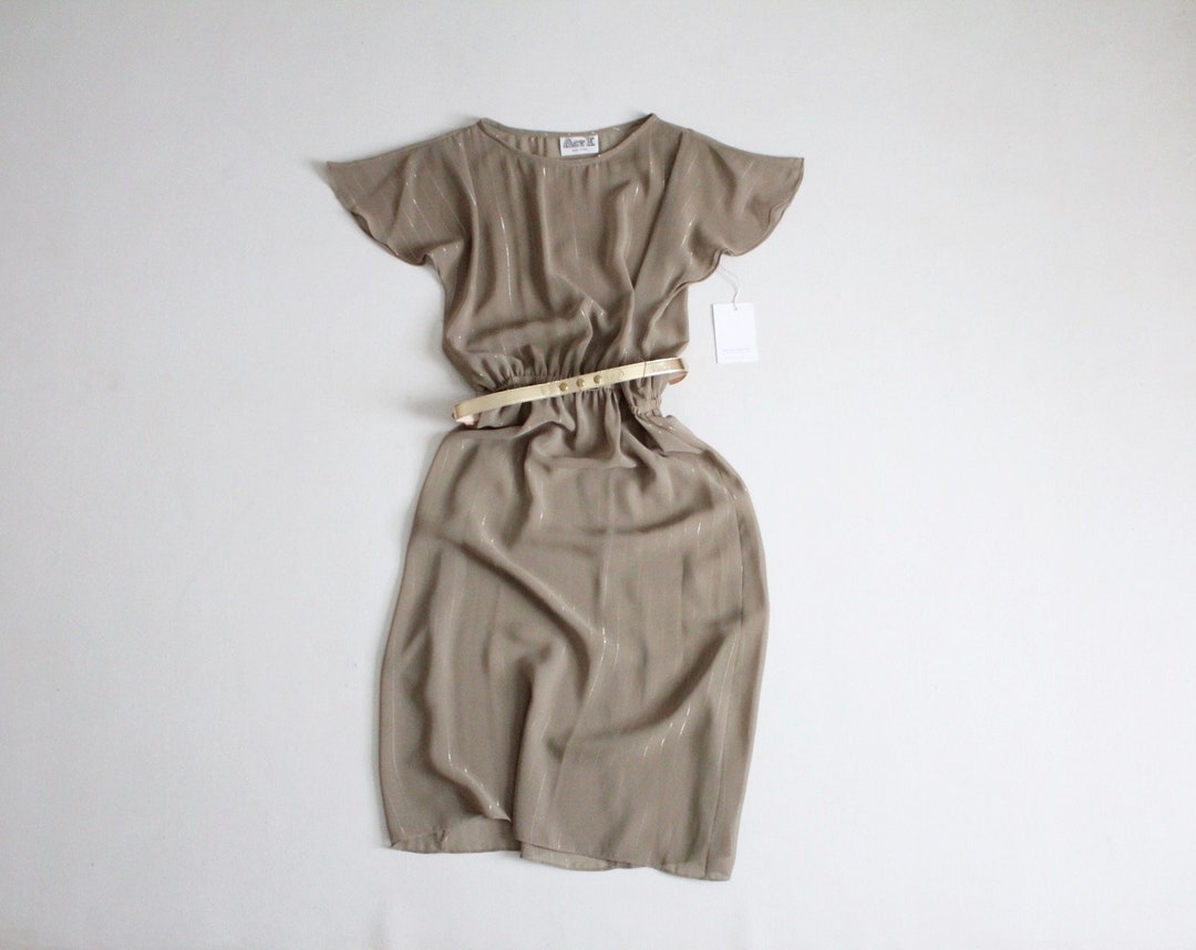 Sheer Beige Dress Metallic Thread Dress 1970s Vintage Dress - Etsy