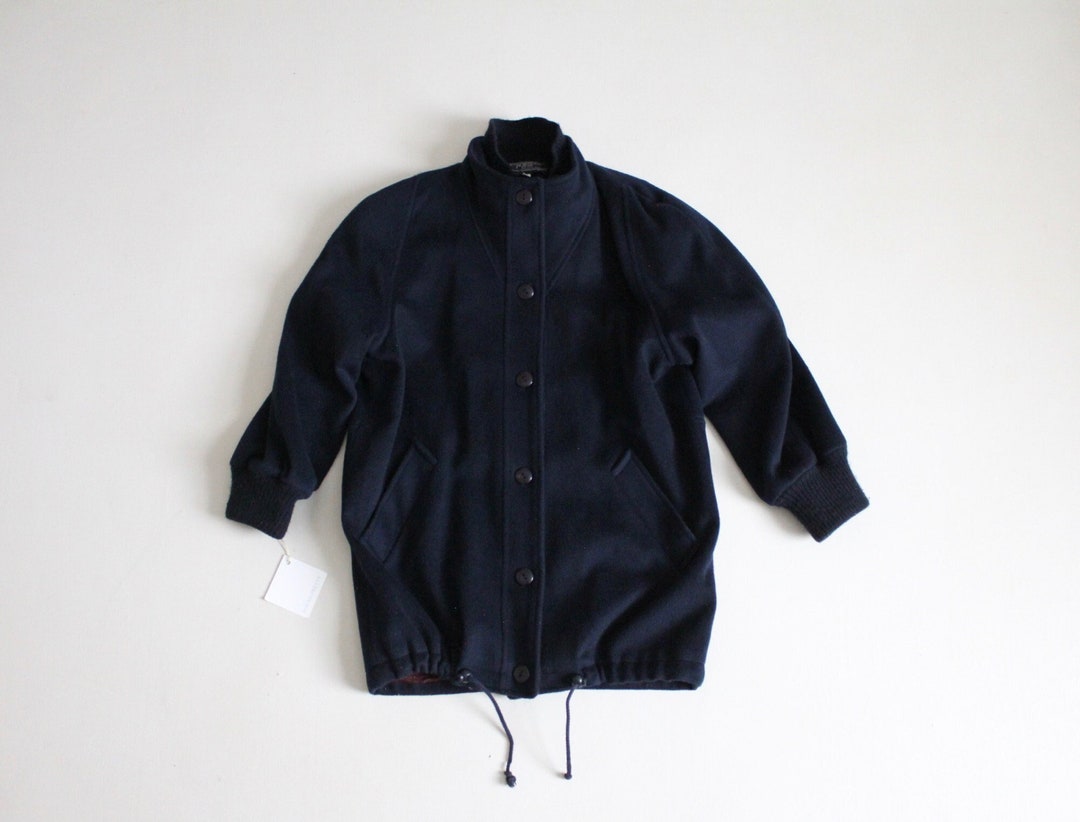 Navy Wool Coat | Chunky Wool Coat | Drawstring Waist Coat - Etsy