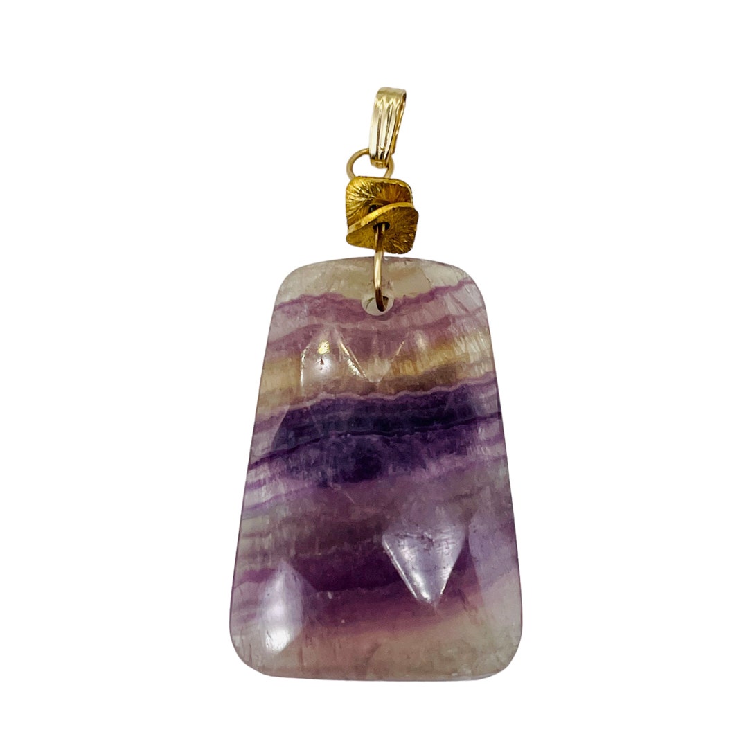 Fluorite 14K Gold Filled Wire Wrap Trapezoid Pendant 2 Long Purple ...