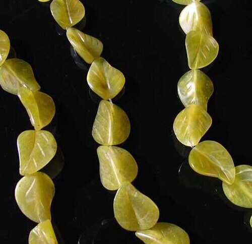 Hand Carved Korean Jade Leaf Bead Strand 110167 | Etsy