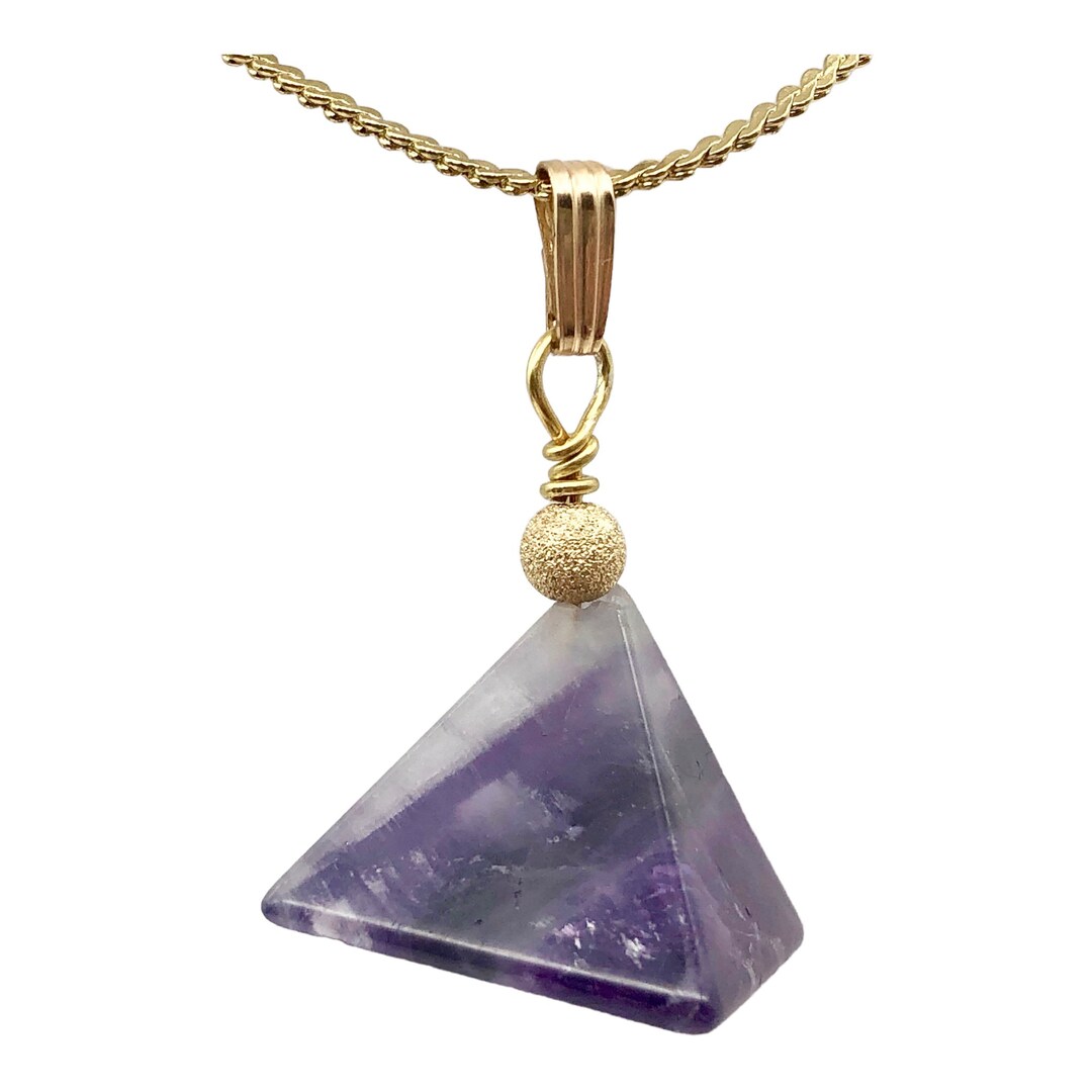 Amethyst Pyramid Pendant Necklace Semi Precious Stone Jewelry 14kgf ...