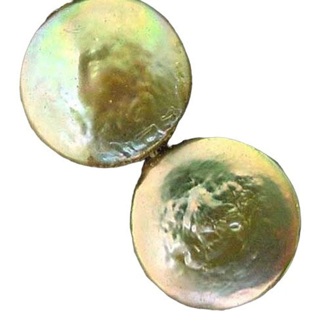 Luxurious Pistachio Coin FW Pearls | 14.5x5-12.5x4.5mm | 2 Pearls | - Etsy