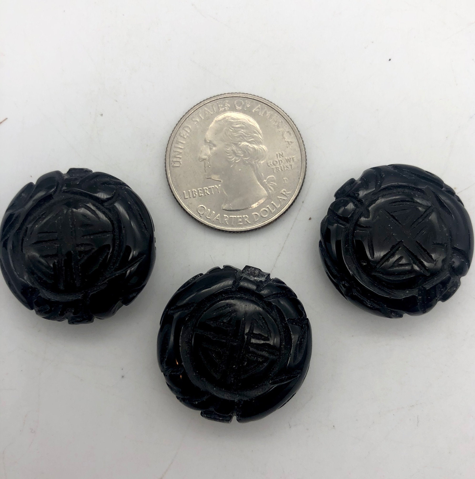 Carved Long Life Obsidian Coin Beads 25x10mm 1 Bead - Etsy