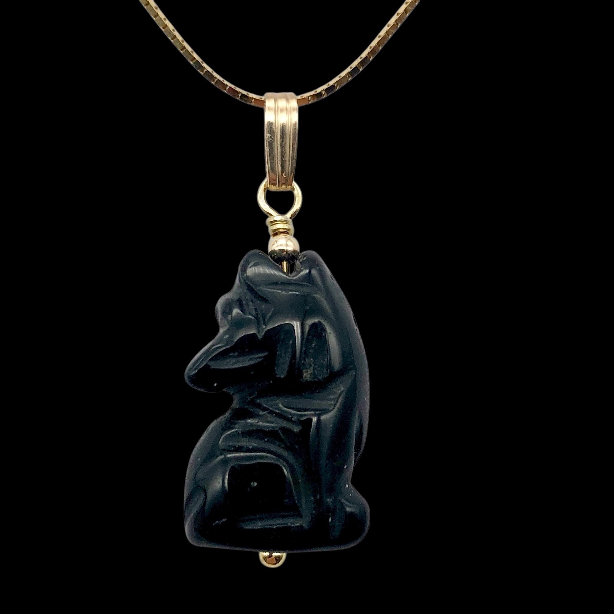 Obsidian Wolf 14kgf Pendant Necklace - Etsy