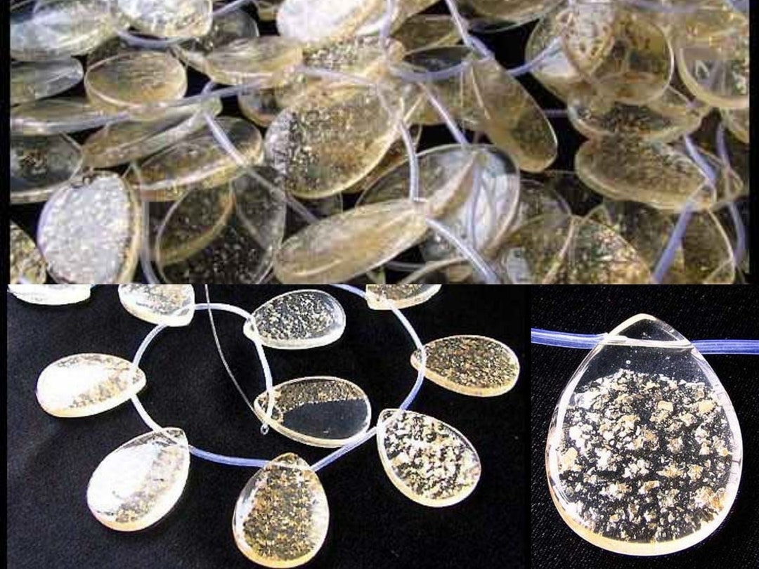 Sparkly Golden Syn. Quartz 35x25mm Pendant Bead Strand 108055 - Etsy