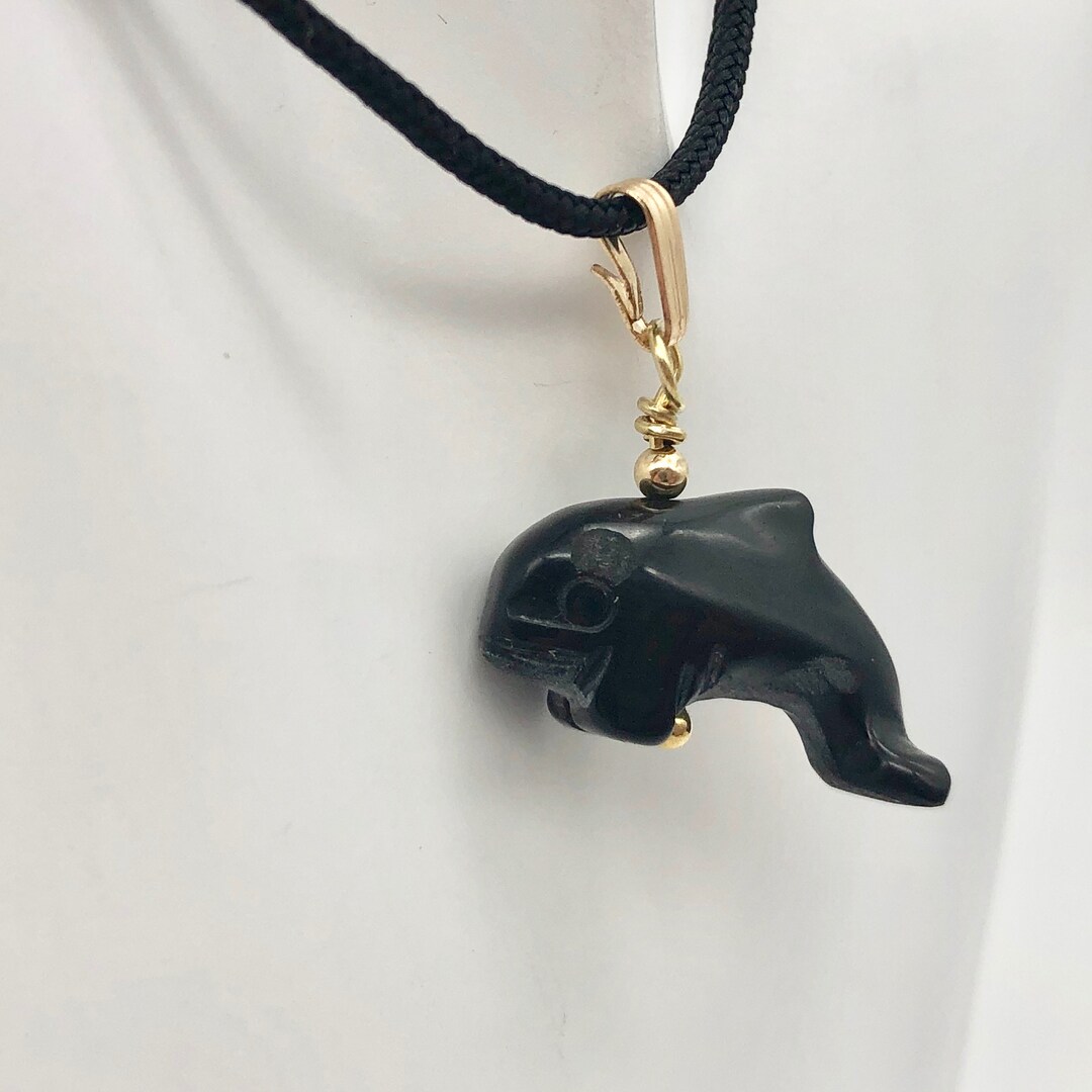 Happy Obsidian Orca Whale 14K Gold Filled 1.06 Long Pendant 509301ORG ...