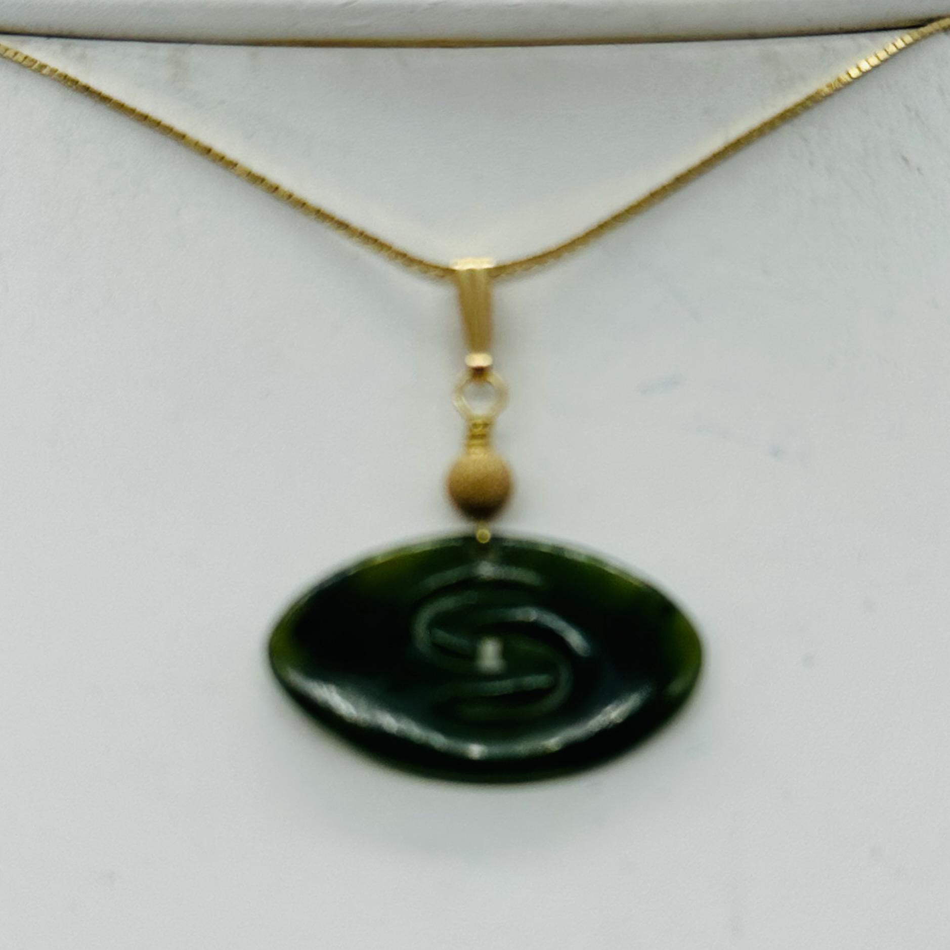 Jade New Zealand Maori Koru 14K Gold Filled Pendant | Green | 1" Long ...