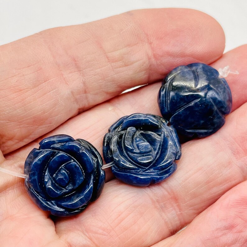 3 Hand Carved Blue Sodalite Rose Beads | 20x9mm | - Etsy