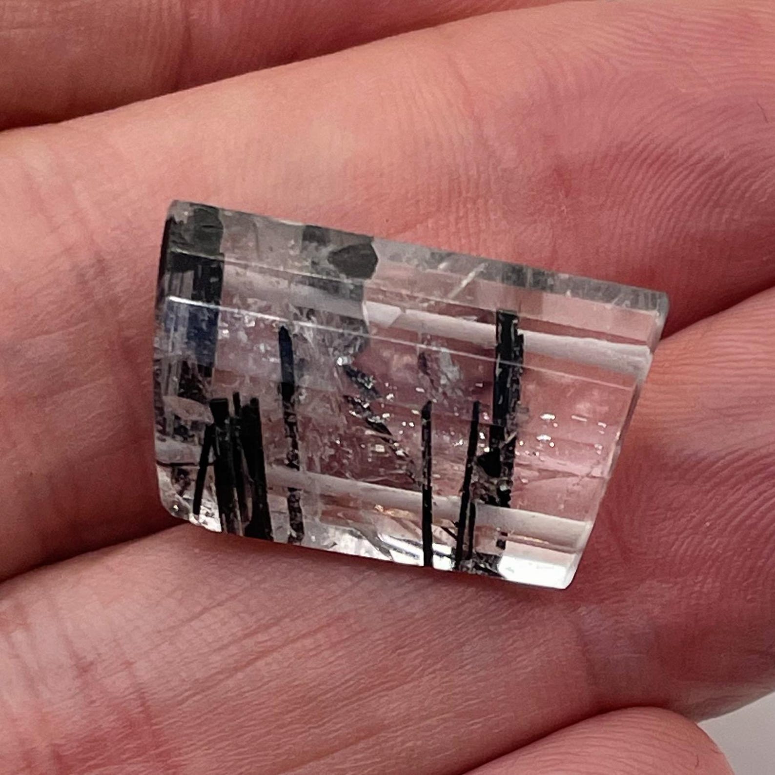 Tourmalinated Quartz Trapezoid Bead - Double Drilled | 23x15x8mm| Clear ...