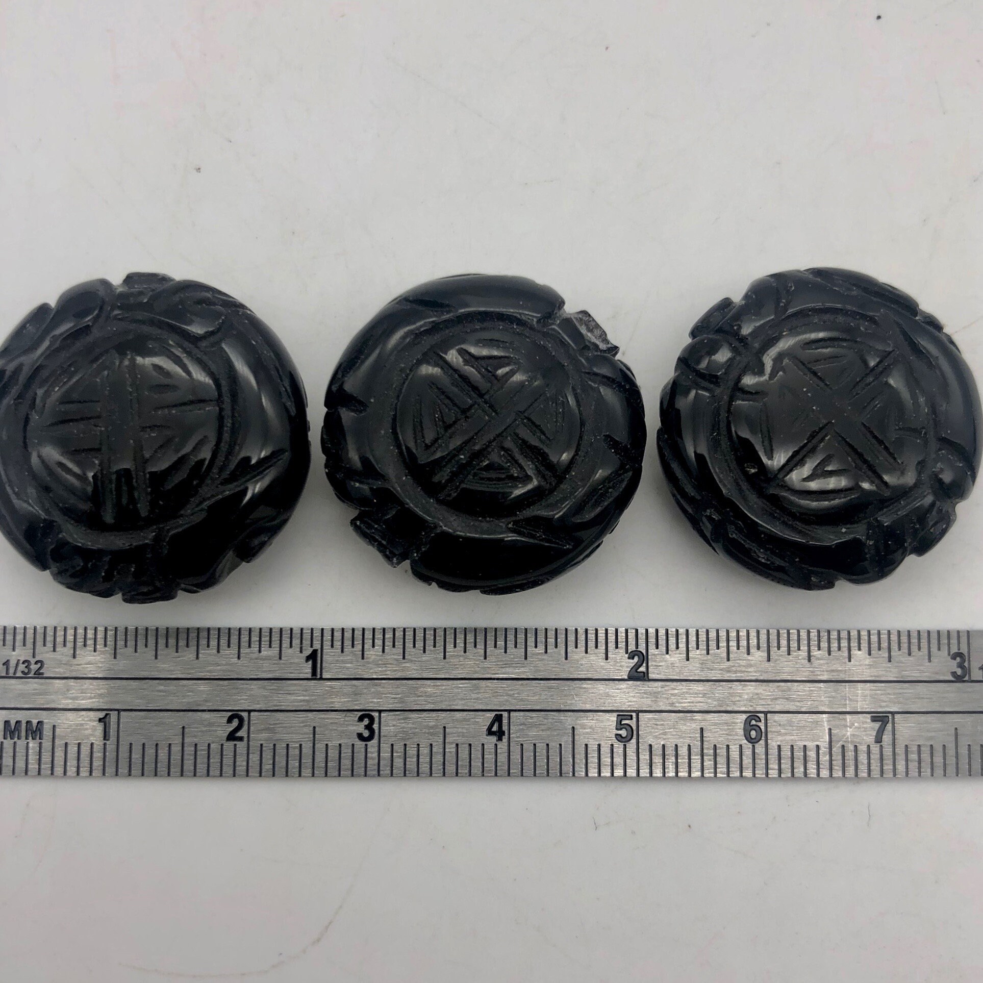 Carved Long Life Obsidian Coin Bead Sterling Silver Pendant - Etsy