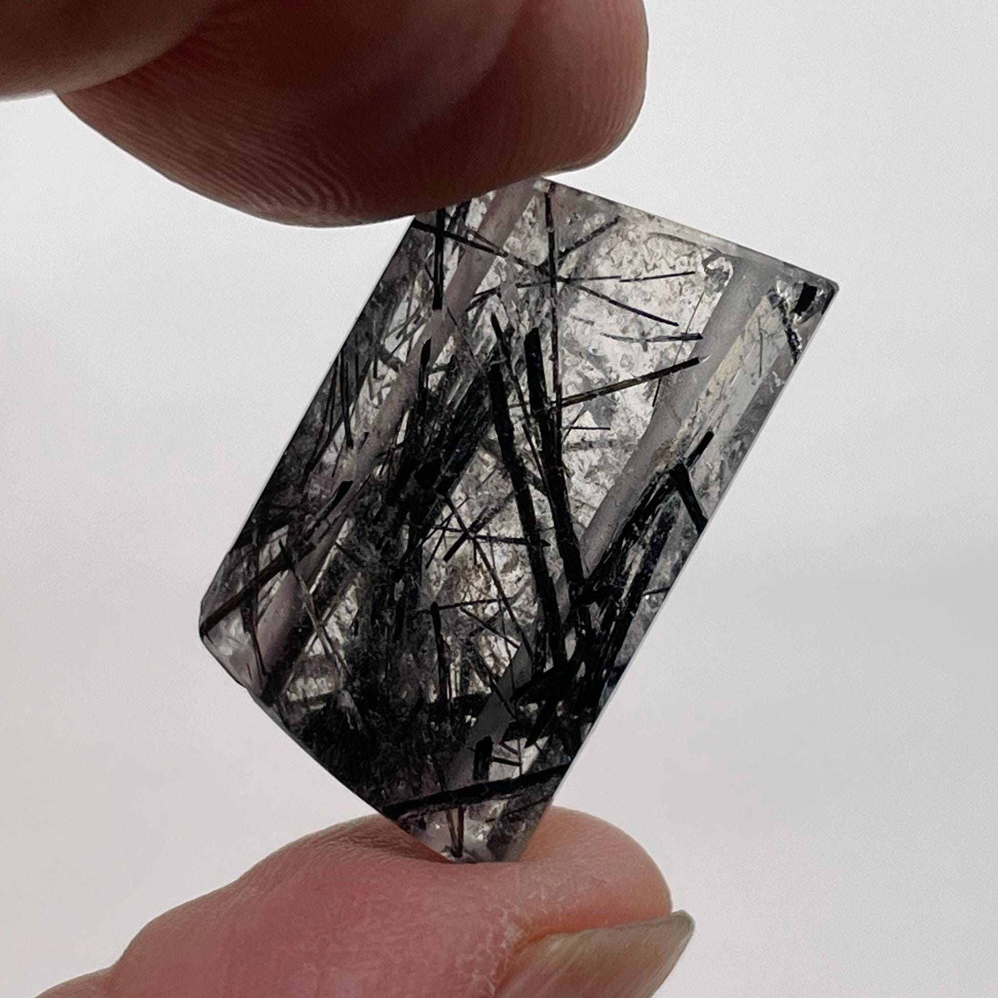 Tourmalinated Quartz Trapezoid Bead - Double Drilled | 23x15x8mm| Clear ...