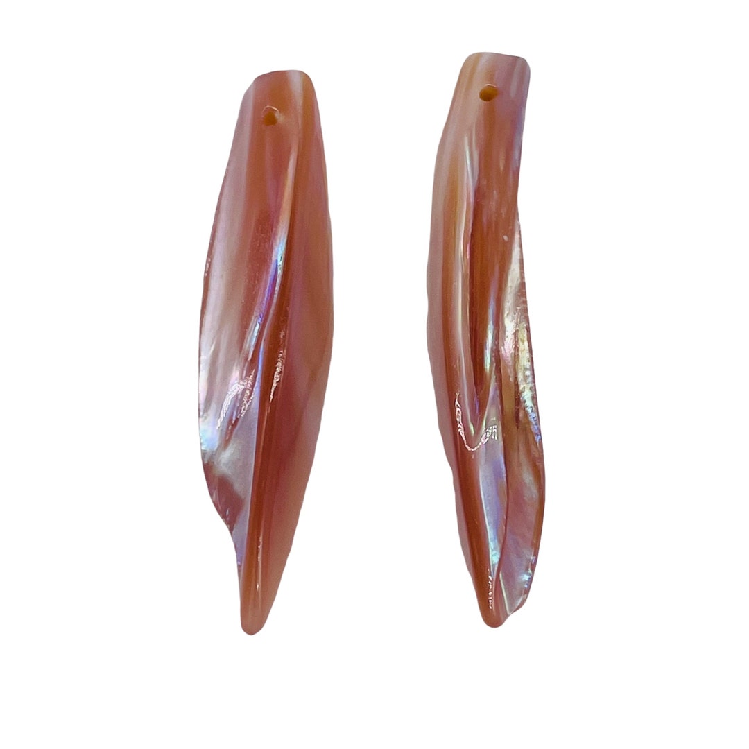 Designer Blade Cut Pink Mussel Shell Pendant Beads 58x5mm to 41x5mm ( 2 ...