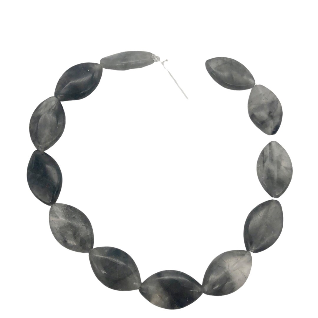 Misty Grey Turmalatquarz Perle 8"Strang |20 mm | Grau | Flach Oval | 12 ...
