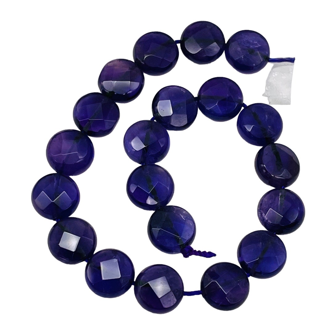 Natural Amethyst Faceted Coin Bead 8" Strand | 10x5mm | Purple | Coin ...