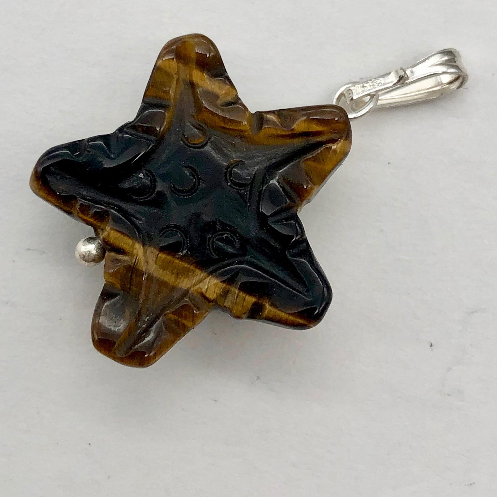 Tiger Eye Starfish Pendant Necklace | Semi Precious Stone | Silver ...
