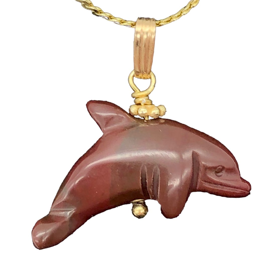 Jasper Dolphin Pendant Necklace Semi Precious Stone Jewelry 14k Gf ...