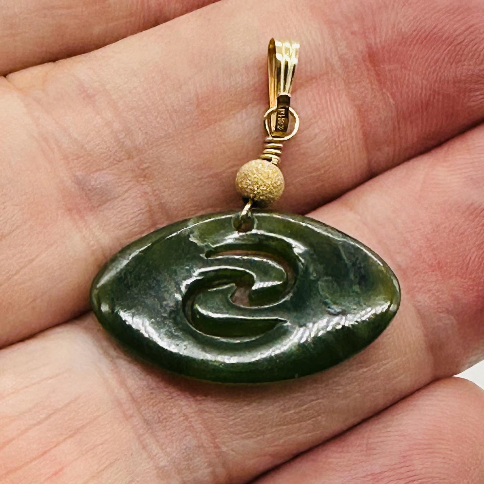 Jade New Zealand Maori Koru 14K Gold Filled Pendant | Green | 1" Long ...