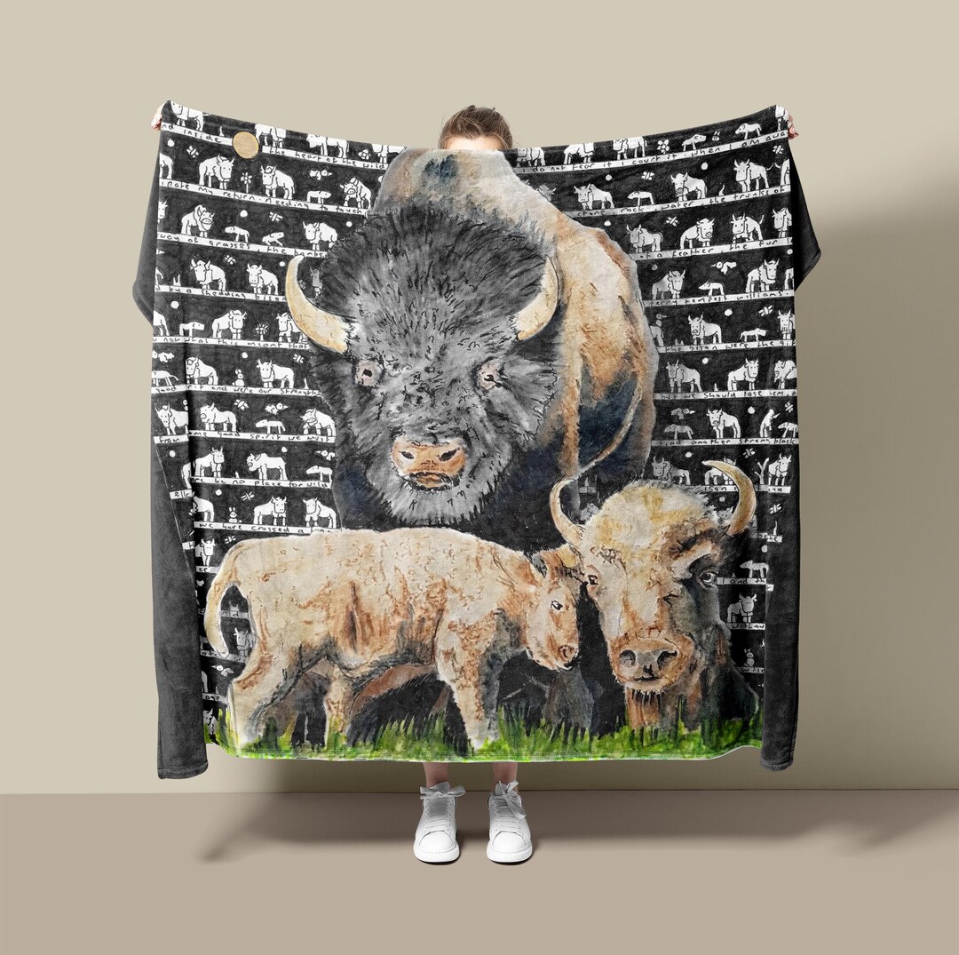Bison Family Fleece Blanket, Hand-drawn Bison Art, Wildlife Throw ...