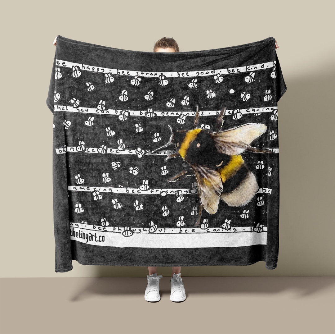 Colourful Bee Fleece Blanket, Hand Drawn Bee Art, Tiny Bees Background ...