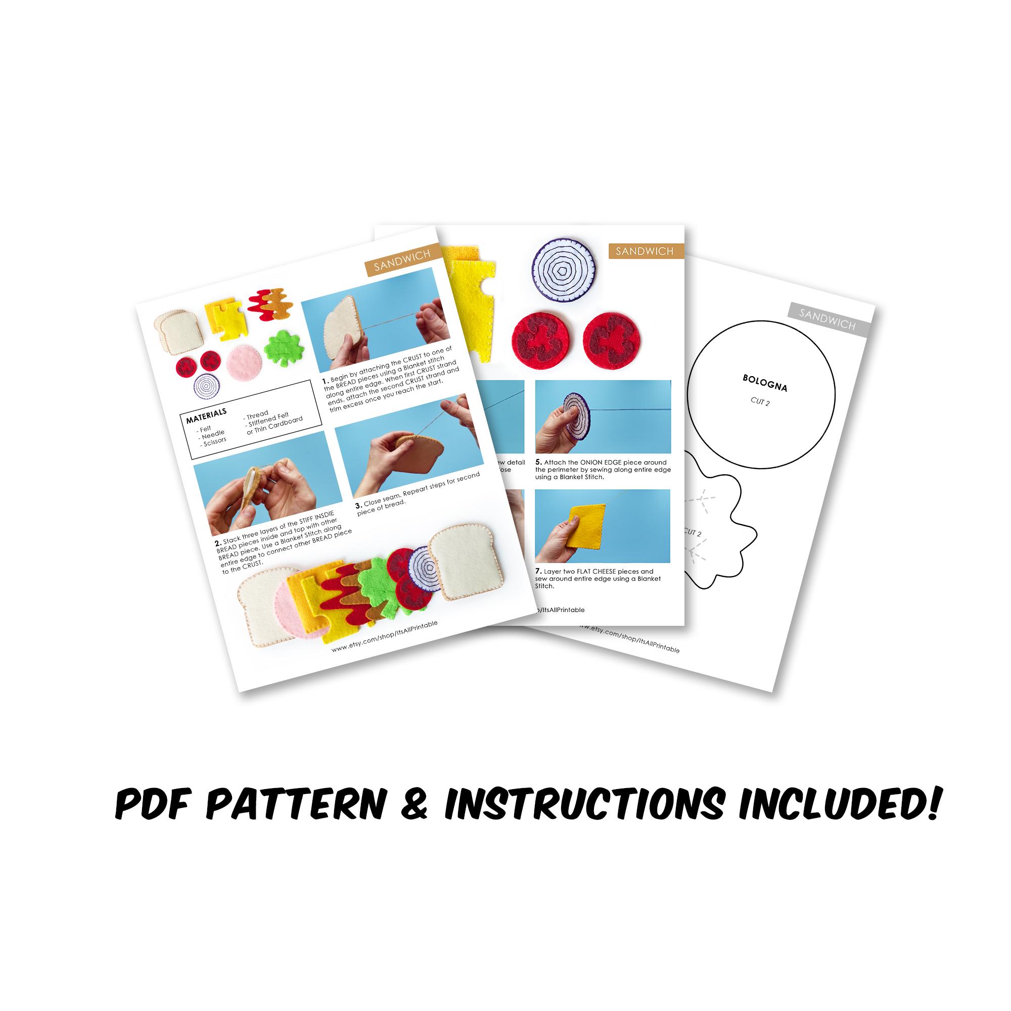 Sandwich Set PDF Felt Pattern - Easy Play Food DIY Template ...