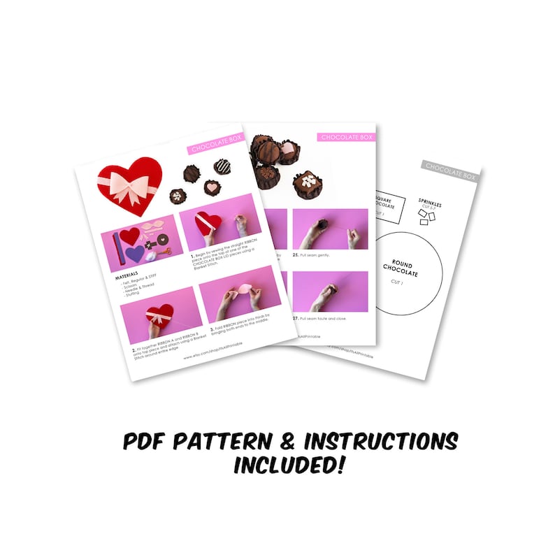 Valentine's Chocolate Heart Box PDF Felt Pattern Easy Play Food DIY ...