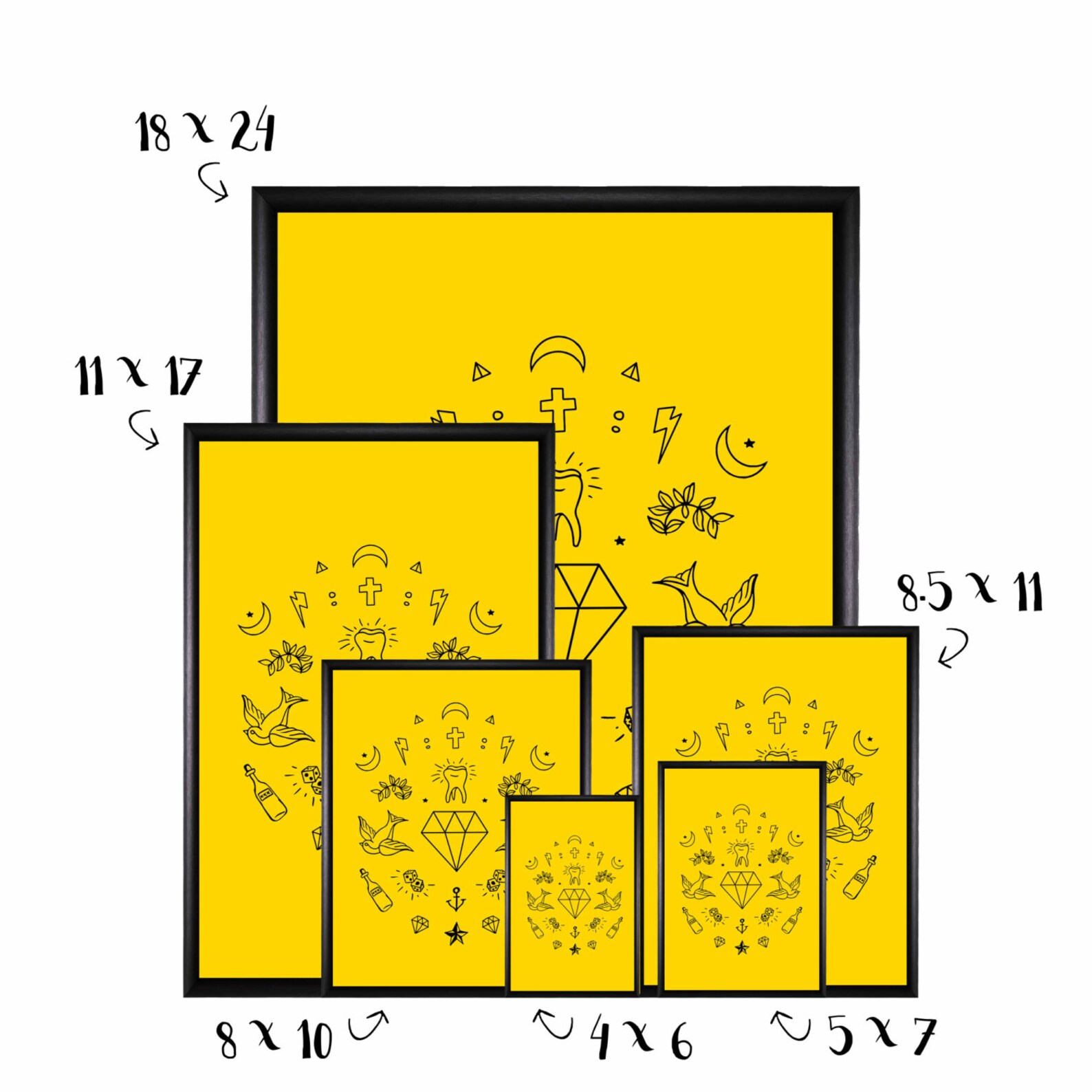 Printable Poster Wall Hanging Tattoo Yellow 18x24 / 11x17 / 8.4x11 ...
