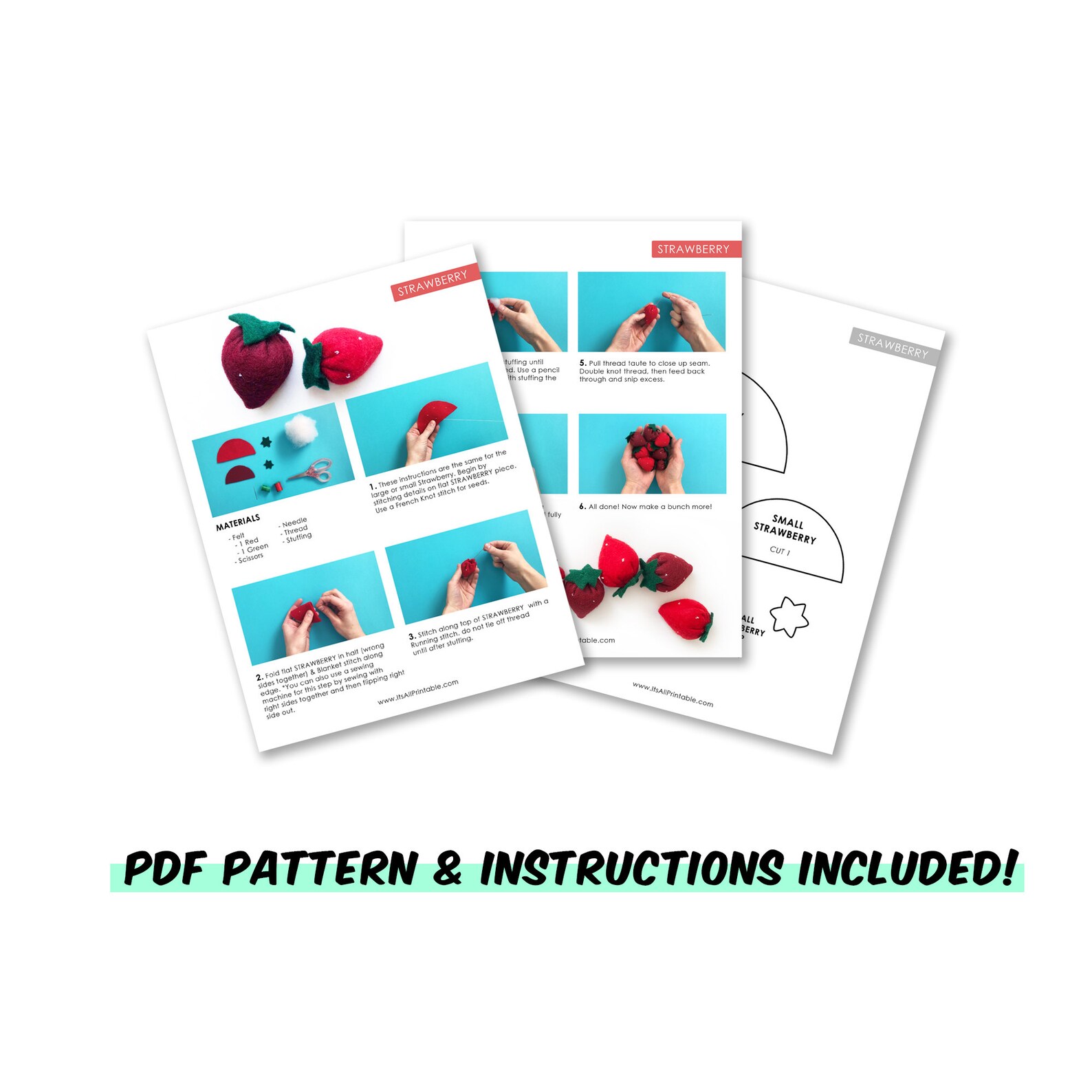 Strawberry PDF Felt Pattern - Easy Play Food DIY Template ...
