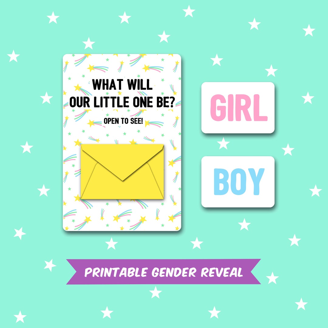 Printable Baby Gender Reveal Card Set Pregnancy Announcement Kit ...
