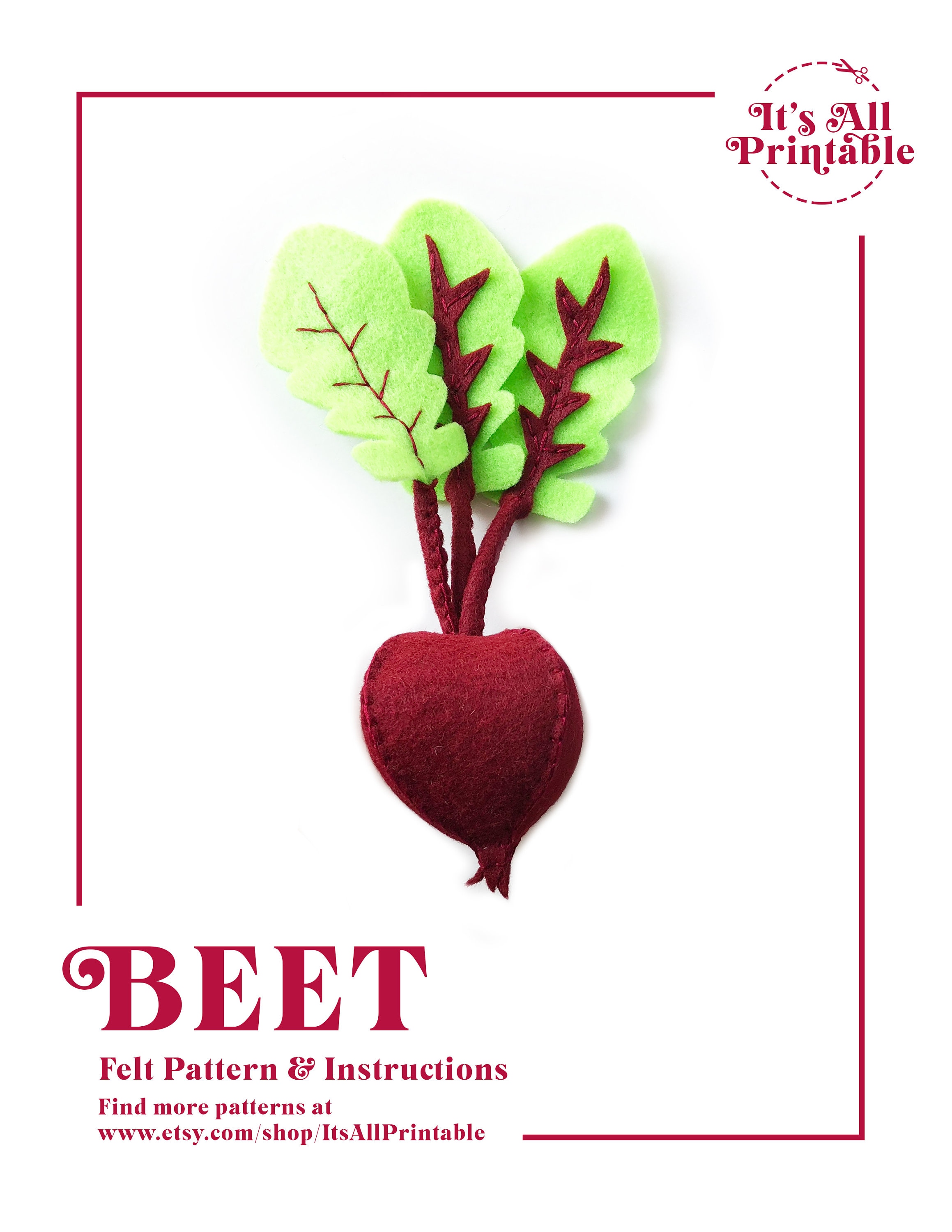 Beet PDF Felt Pattern Easy Play Food DIY Template & - Etsy