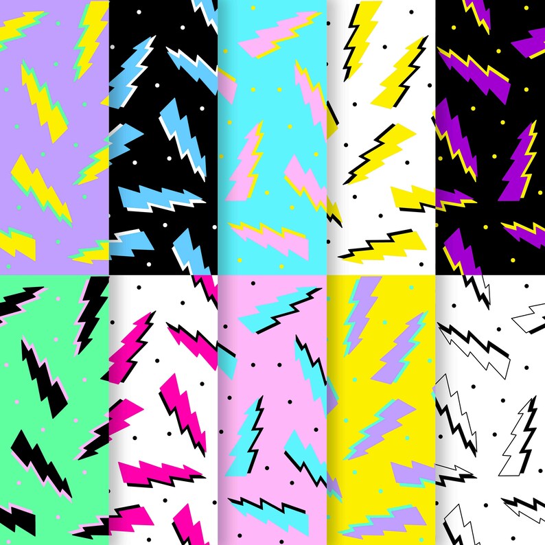 Printable Seamless Patterns - 90s Lightning Pack - Digital Scrapbook ...